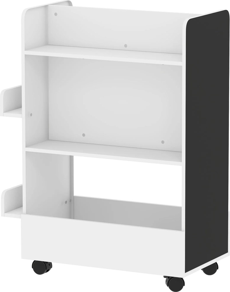 AIYAPLAY dětský regál na knihy na kolečkách, úložný prostor na knihy pro děti 3–8 let s tabulí, 66,5x32,5x86,5 cm, bílá