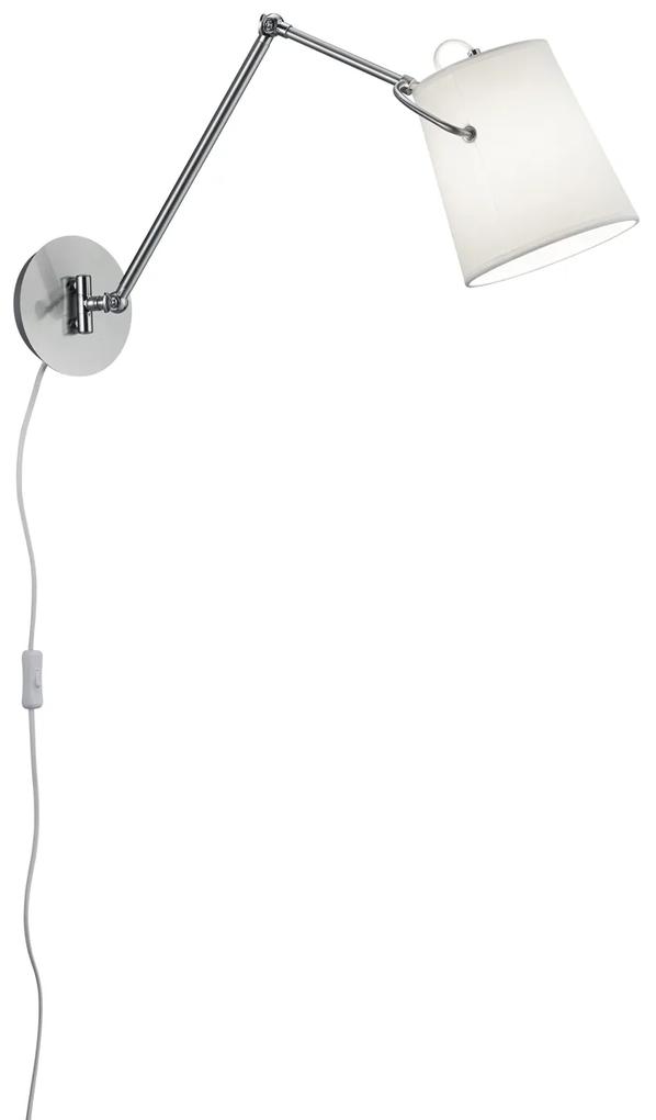 Trio Leuchten 206870107 MERAN - Nástěnná lampa na kloubu s textilním  stínidlem a kabelem do zásuvky 1 x E27 | BIANO