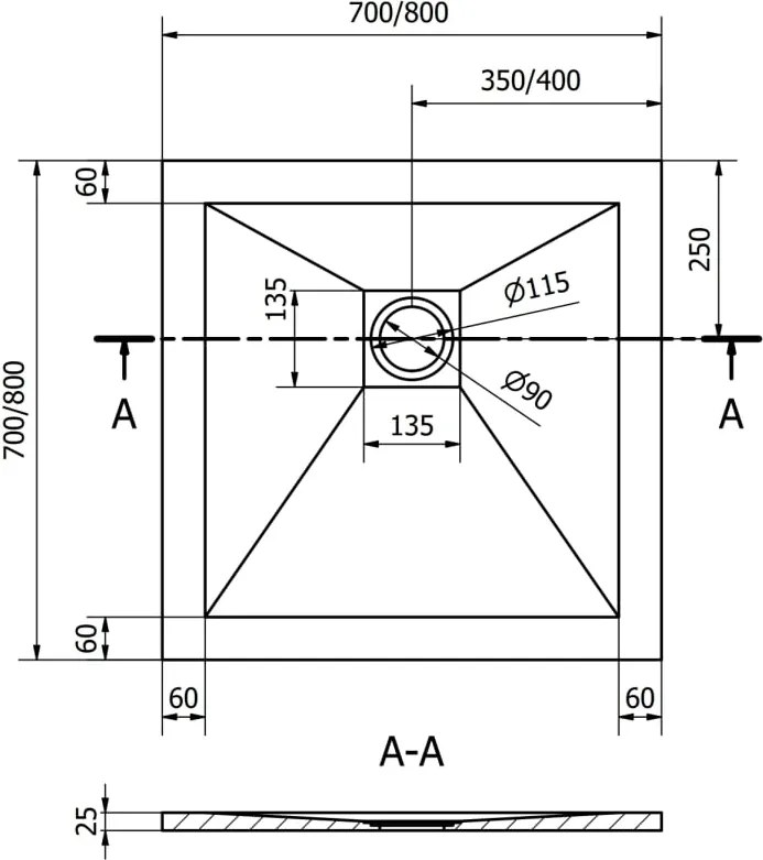 Mexen Stone+ Kompozitní čtvercová sprchová vanička 80 x 80 cm, černá, černý kryt - 44708080-B