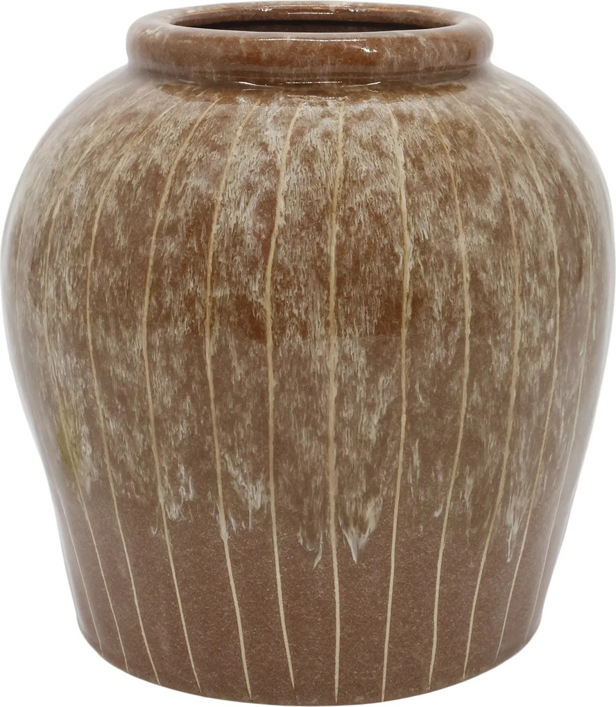 Hnědá kameninová váza s pruhy Nature – Ø 23*23 cm