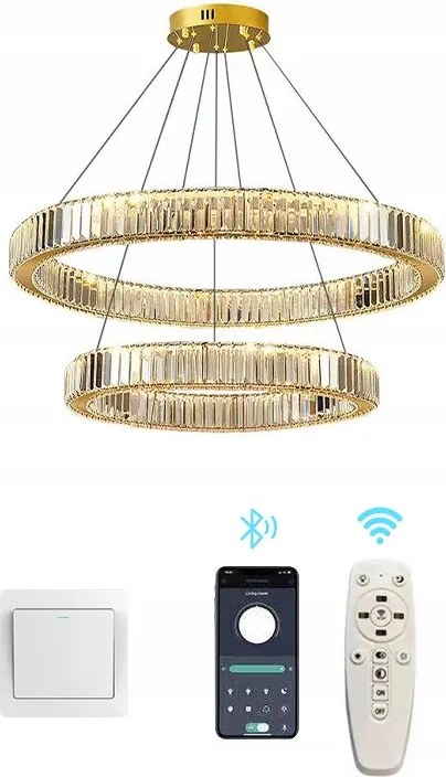 Závěsné Stropní Svítidlo Led Lustr 40/60 CM Glamour Křišťálová S Dálkovým Ovládáním