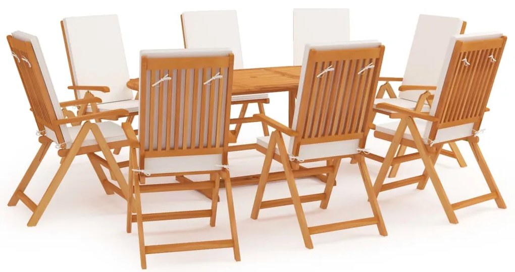 9dílný zahradní jídelní set s poduškami masivní teak šedý 3059558