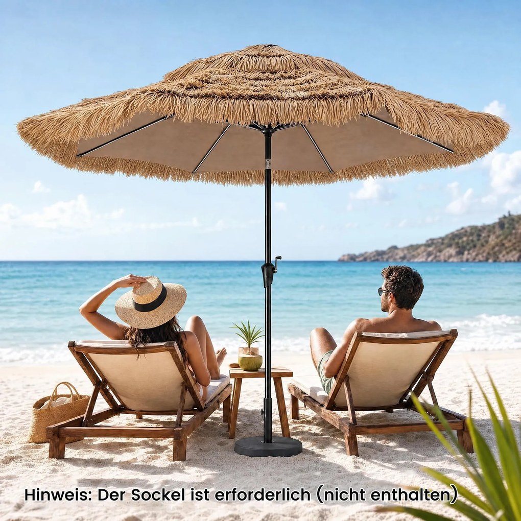 Costway Slunečník Hawaii 290 cm 30° naklápěcí se solárním LED osvětlením světle
