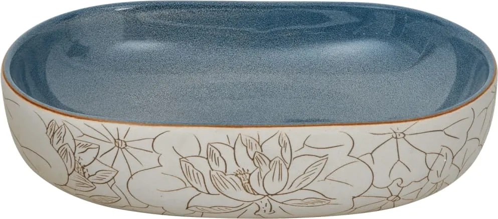 Umyvadlo na desku pískové a modré oválné 59x40x14 cm keramika 155099