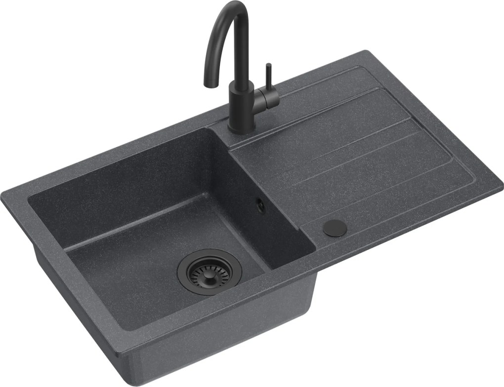 Černý kuchyňský granitový dřez QUADRON GO- MAX + CELOČERNÁ BATERIE