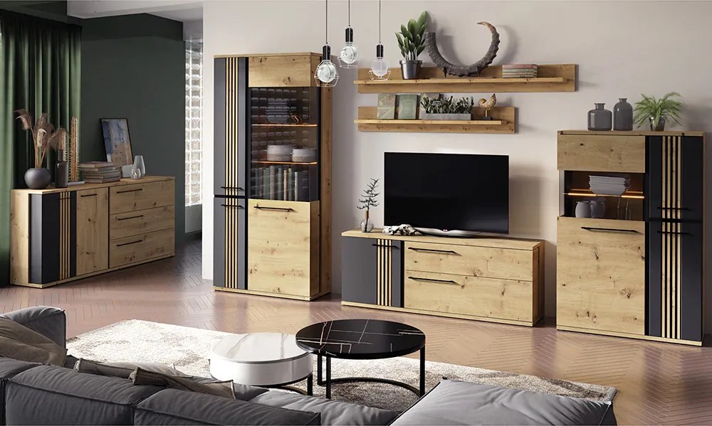 MOLTO c | vitrína ML2A + LED osvětlení v ceně | 93 cm | artisan/černá