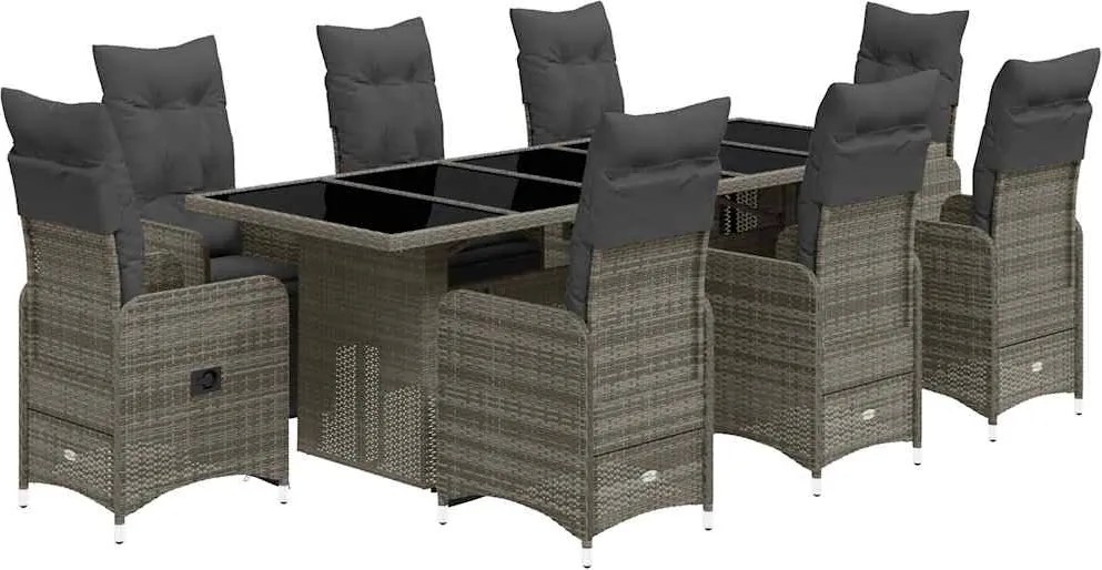 9dílný zahradní bistro set s poduškami šedý polyratan 3277295