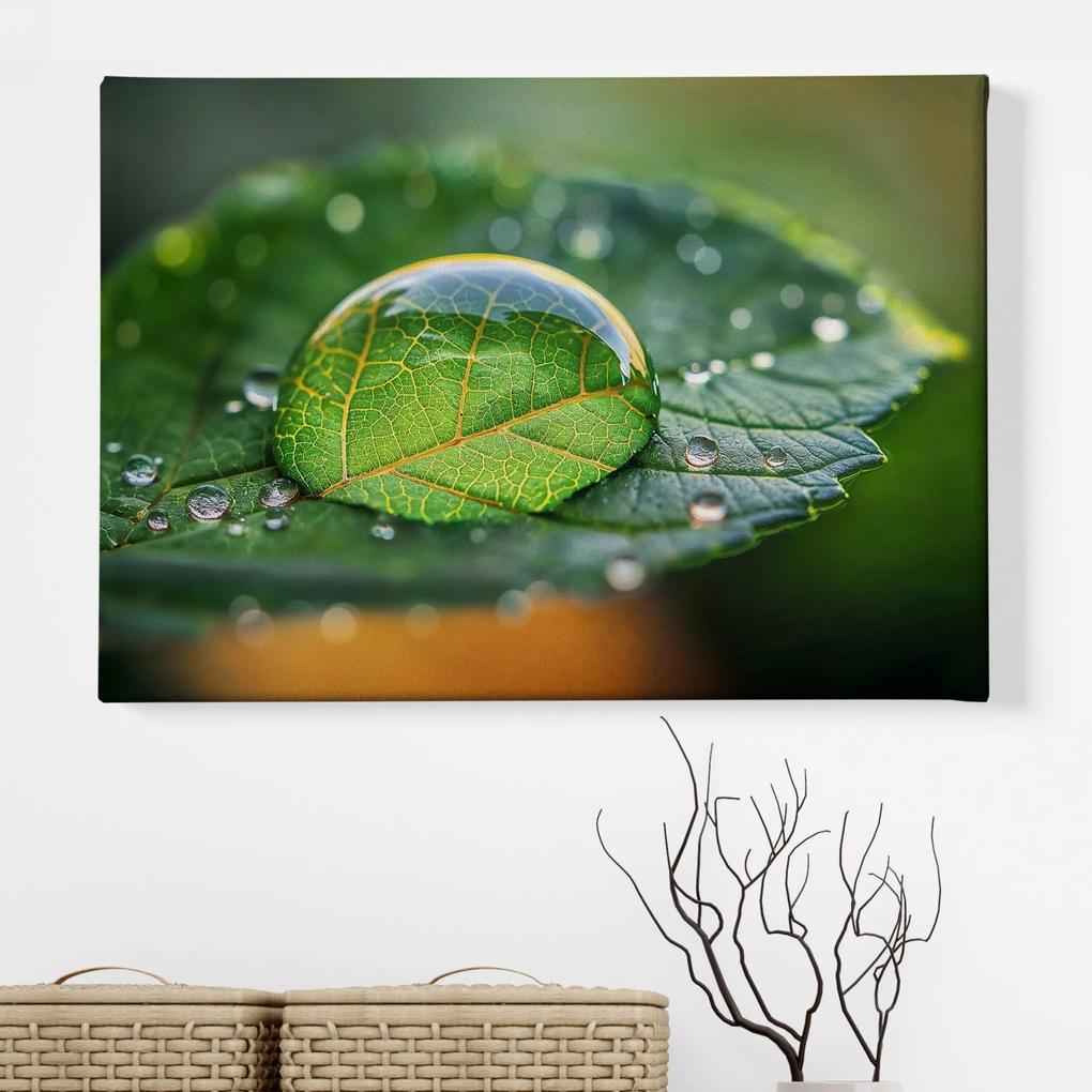 Obraz na plátně - Kapka vody na listu FeelHappy.cz Velikost obrazu: 150 x 100 cm