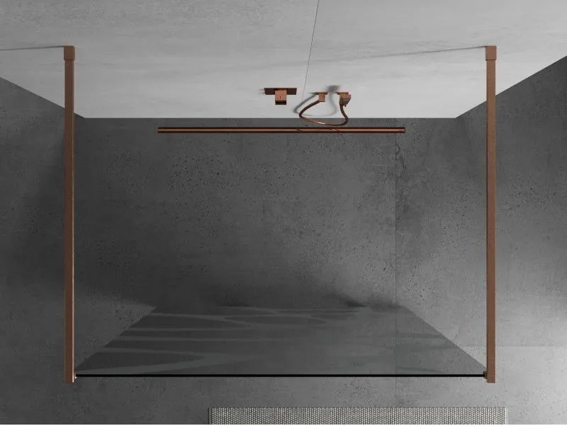 Mexen Kioto, sprchová zástěna Walk-In 100 x 200 cm, 8mm čiré sklo bílý vzor, ​​měděný matný profil, 800-100-002-65-97
