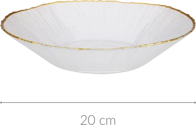 Skleněný hluboký talíř se zlatým okrajem DATURA, 20 cm