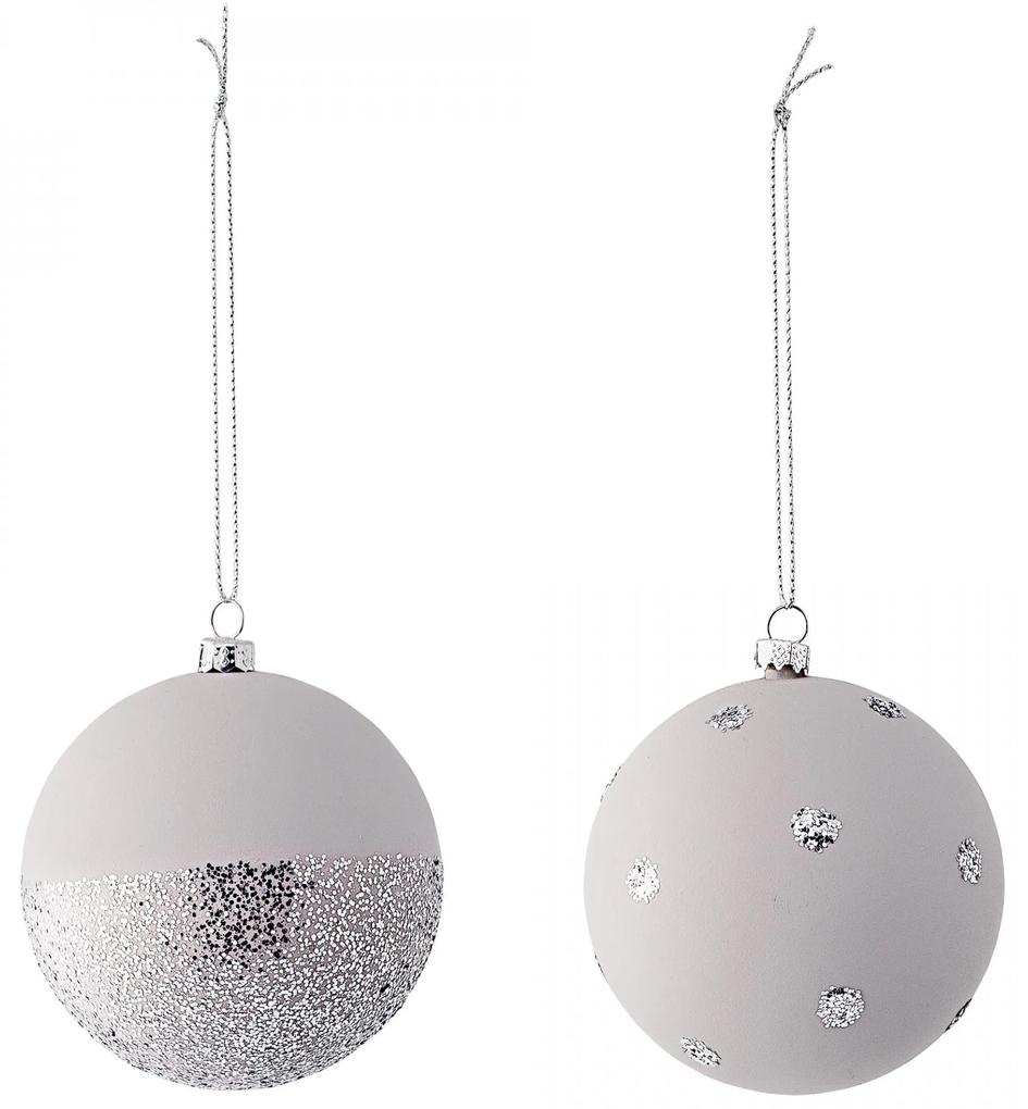 Bloomingville Vánoční baňka Light Grey/Silver Glitter Polovina s třpytkami, šedá barva, stříbrná barva, plast