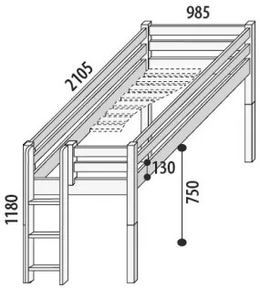 Zvýšené jednolůžko s děleným čelem levé Domestav D905DĚL/L Materiál: Smrk, Povrchová úprava: Barevné lakování