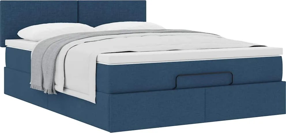 Osmanský postel s matrací modrá 140x190 cm textil 3311379