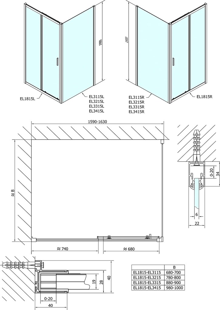 Polysan Easy Line 160 x 90 cm sprchový kout obdélníkový EL1815EL3315