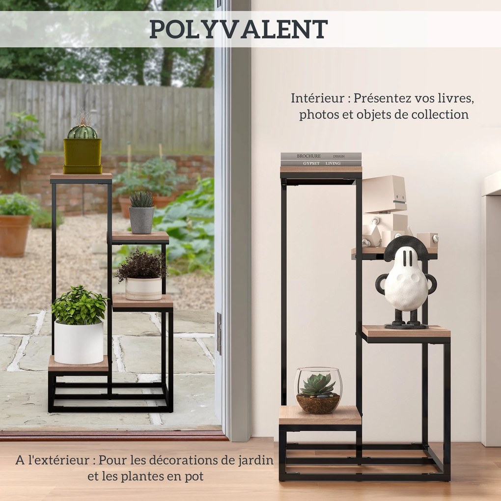 Outsunny Kovový a Dřevěný Stojan na Rostliny s Květinami 4 Úrovně Průmyslový Styl 40L x 40Š x 75,5V cm