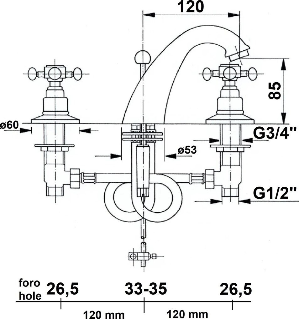 Sapho, ANTEA tříprvková umyvadlová baterie s výpustí, chrom