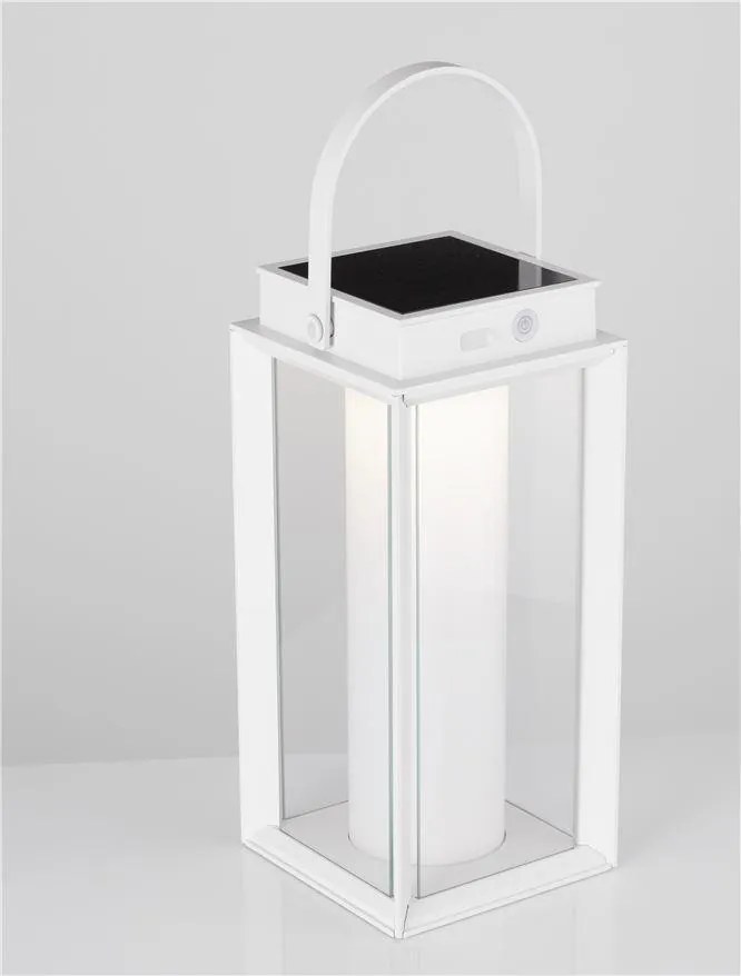 NV 9002861 Venkovní stolní lampa VERHAAL bílý hliník a čiré sklo LED 2W 3000K 3,7V 360st. IP54 solární / USB kabel / vypínač na těle - NOVA LUCE