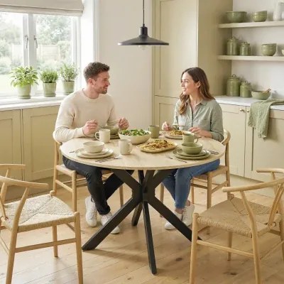 HOMCOM kulatý skládací kuchyňský stůl pro 2–6 osob s sklápěcím křídlem, ocelová konstrukce, dvojité-X, Ø110x76 cm, přírodní