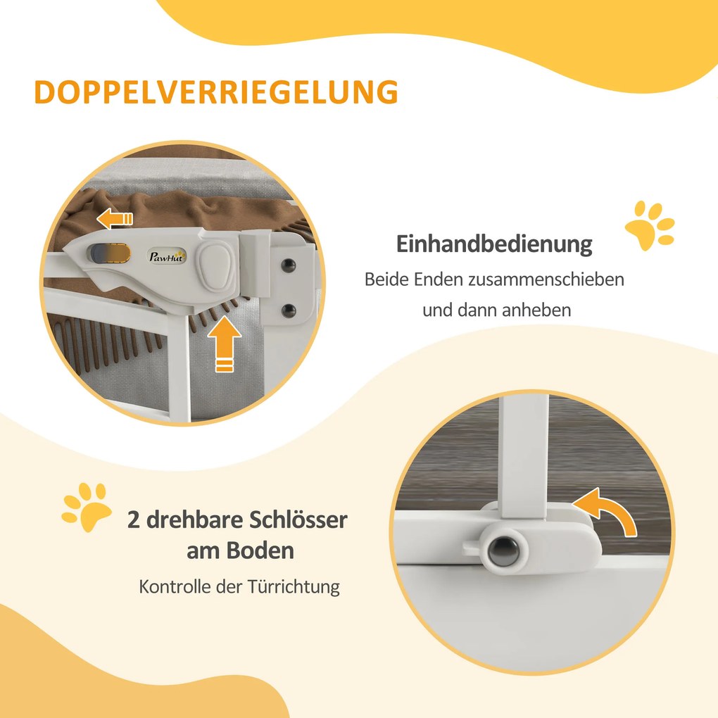 Mřížka na dveře pro psy PawHut 74-100 cm, bariérová mřížka s automatickým zavíráním dvířek bez vrtání pro malé a střední psy