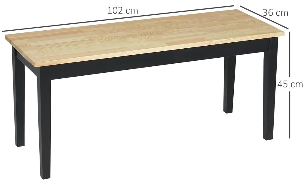 HOMCOM 2místná jídelní lavice z borovicového dřeva, kuchyňská lavice do obývacího pokoje do 220 kg, přírodní, 102x36x45cm, robustní a stylová