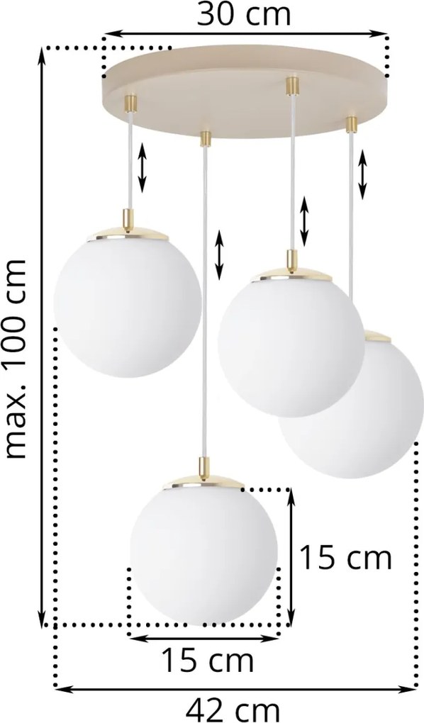Závěsné svítidlo Florence, 4x bílé skleněné stínítko, g/be, o
