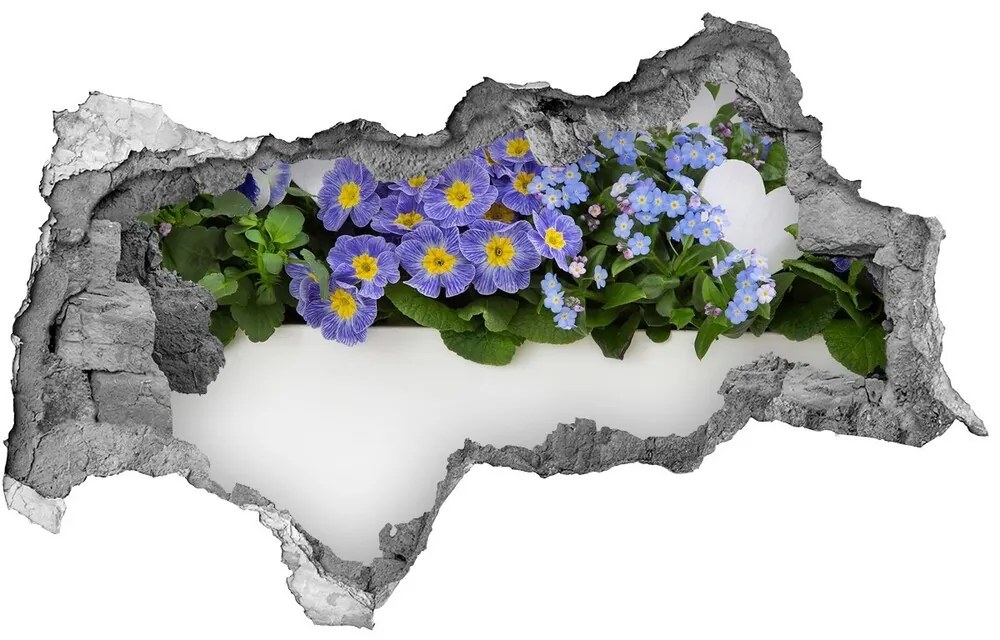 Wallmuralia Nálepka 3D díra na zeď Modré květiny 95x73 cm