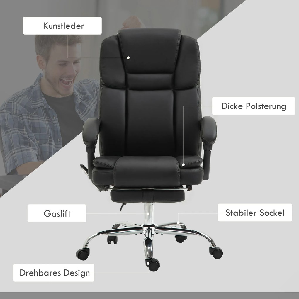 Kancelářská židle Vinsetto s vibrační masáží, ergonomická kancelářská židle s vyhříváním a funkcí polohování, výškově nastavitelná manažerská židle s…