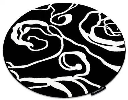 Kulatý koberec HAMPTON Rosa růže, květiny černý velikost kruh 200 cm | krásné koberce cz