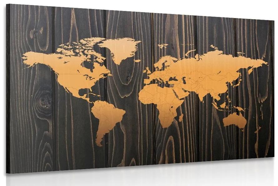 Obraz oranžová mapa na dřevě - 90x60 cm