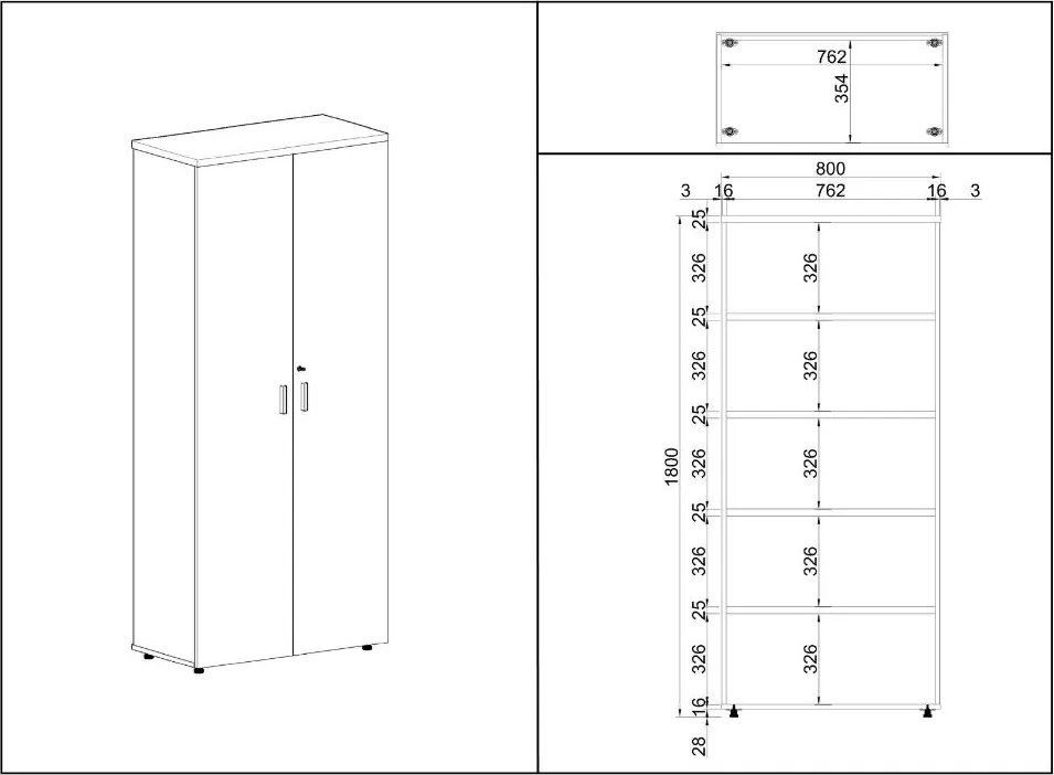 Vysoká skříň SimpleOffice 80 x 40 x 180 cm, dub světlý / šedá