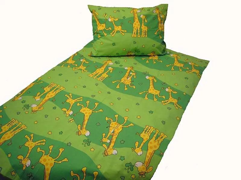 Povlečení bavlněné dětské Žirafky zelené TiaHome - Dětský set 130x90cm + 65x45cm