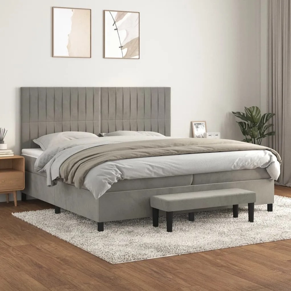 Box spring postel s matrací světle šedá 200x200 cm samet,  3137983