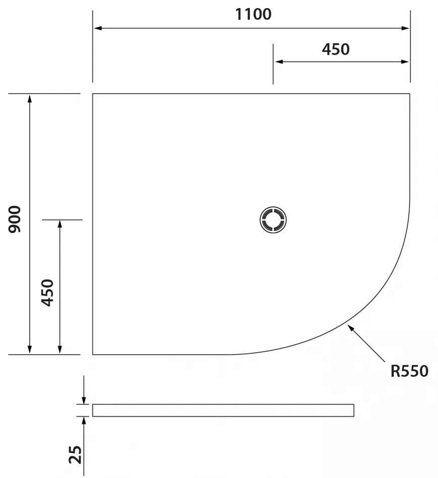 Polysan FLEXIA vanička z litého mramoru čtvrtkruh, s možností úpravy rozměru, 110x90cm, R550, levá 91341