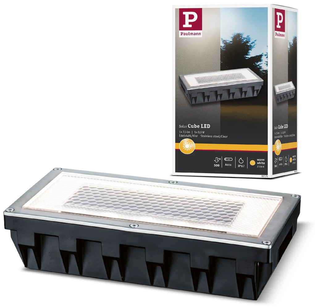 Paulmann 93775 Box IP67 Solar, solární zápustné svítidlo do země na baterie, 0,6W LED, 20x10cm, IP67