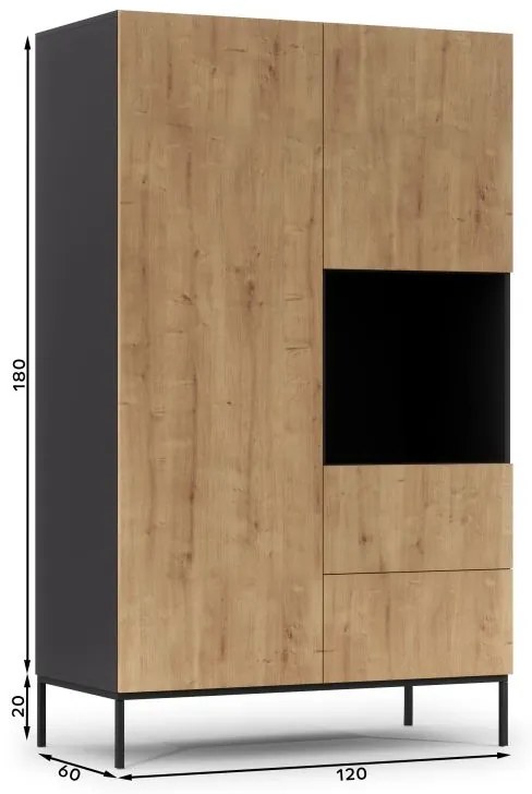 Šatní skříň Lanzzi - Černá MAT + Dub Artisan 120 cm