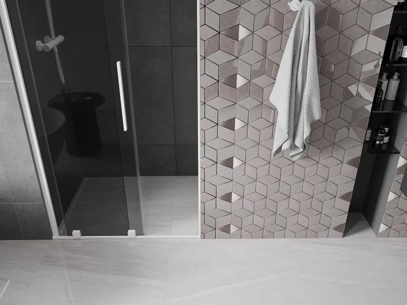 Mexen Velar, posuvné sprchové dveře do otvoru 110 cm, 8mm šedé sklo, bílá matná, 871-110-000-41-20