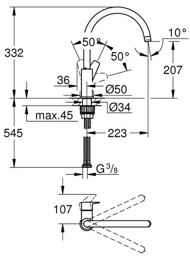 Grohe Start Edge Páková dřezová baterie s otočnou výpustí chrom 30529001