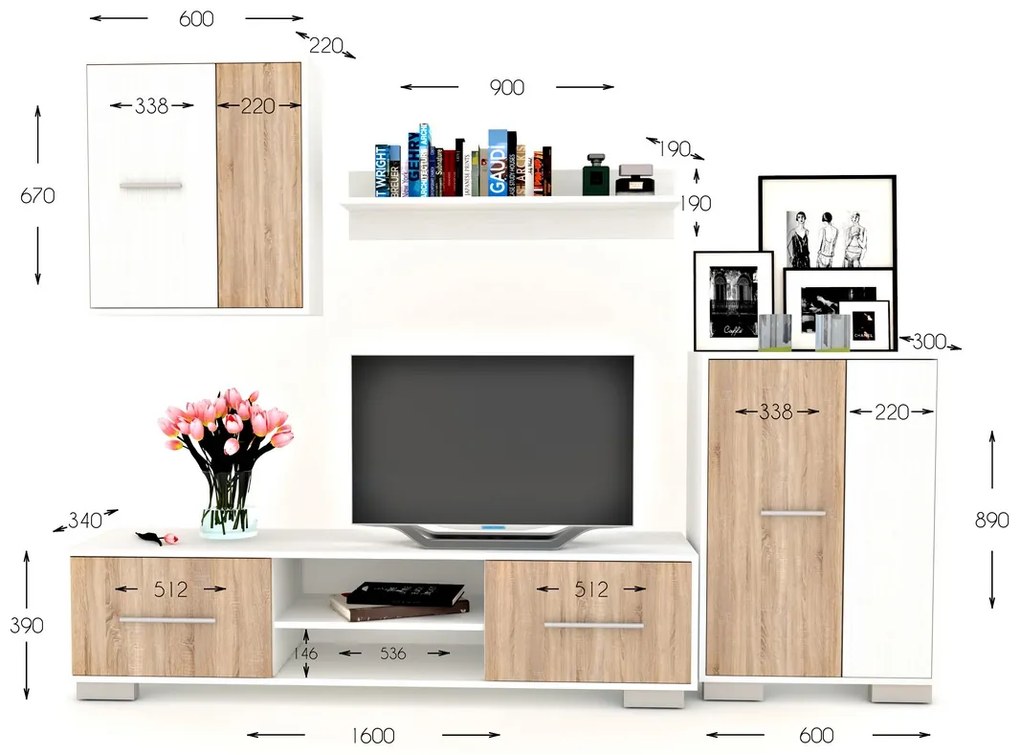 Casarredo Obývací stěna ZETA jasan zlatý/bílá
