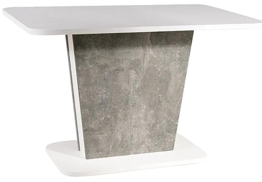 Rozkládací jídelní stůl CALIPSO, 110-145x76x68, bílá/beton