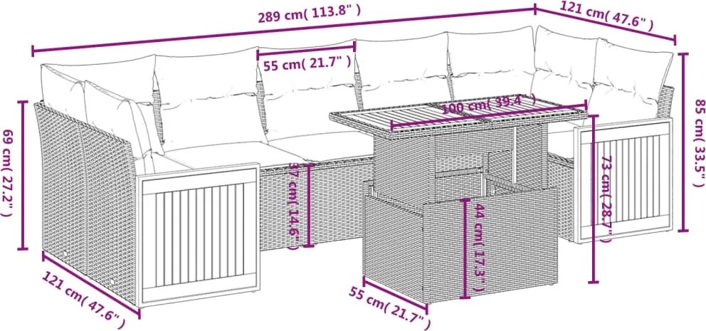 8dílná zahradní sedací souprava s poduškami černá polyratan 3273870