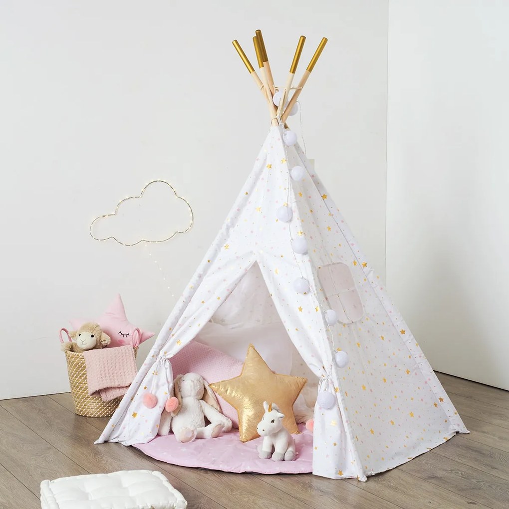 Atmosphera for Kids Dětský stan teepee se zlatými hvězdami