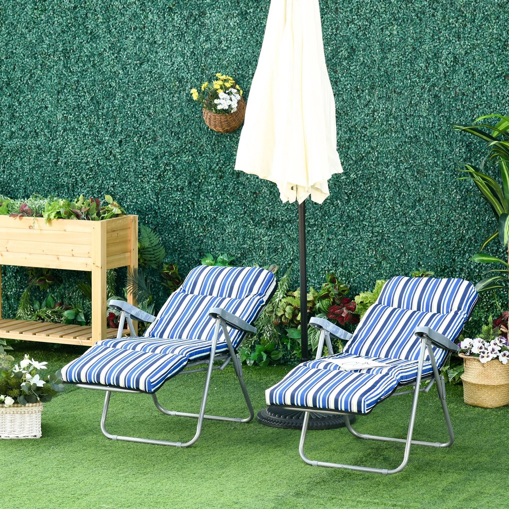 Outsunny lehátko sada 2 lehátek s polštářem skládací nastavitelné opěradlo ocel polyester modrá 60x75x65-102cm na zahradní terasu | Aosom.de