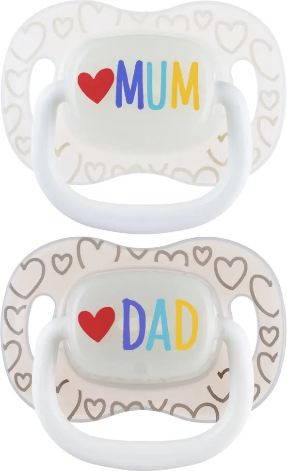Canpol babies Dudlík svítící silikonový symetrický LOVE MUM&DAD 0-6m 2ks