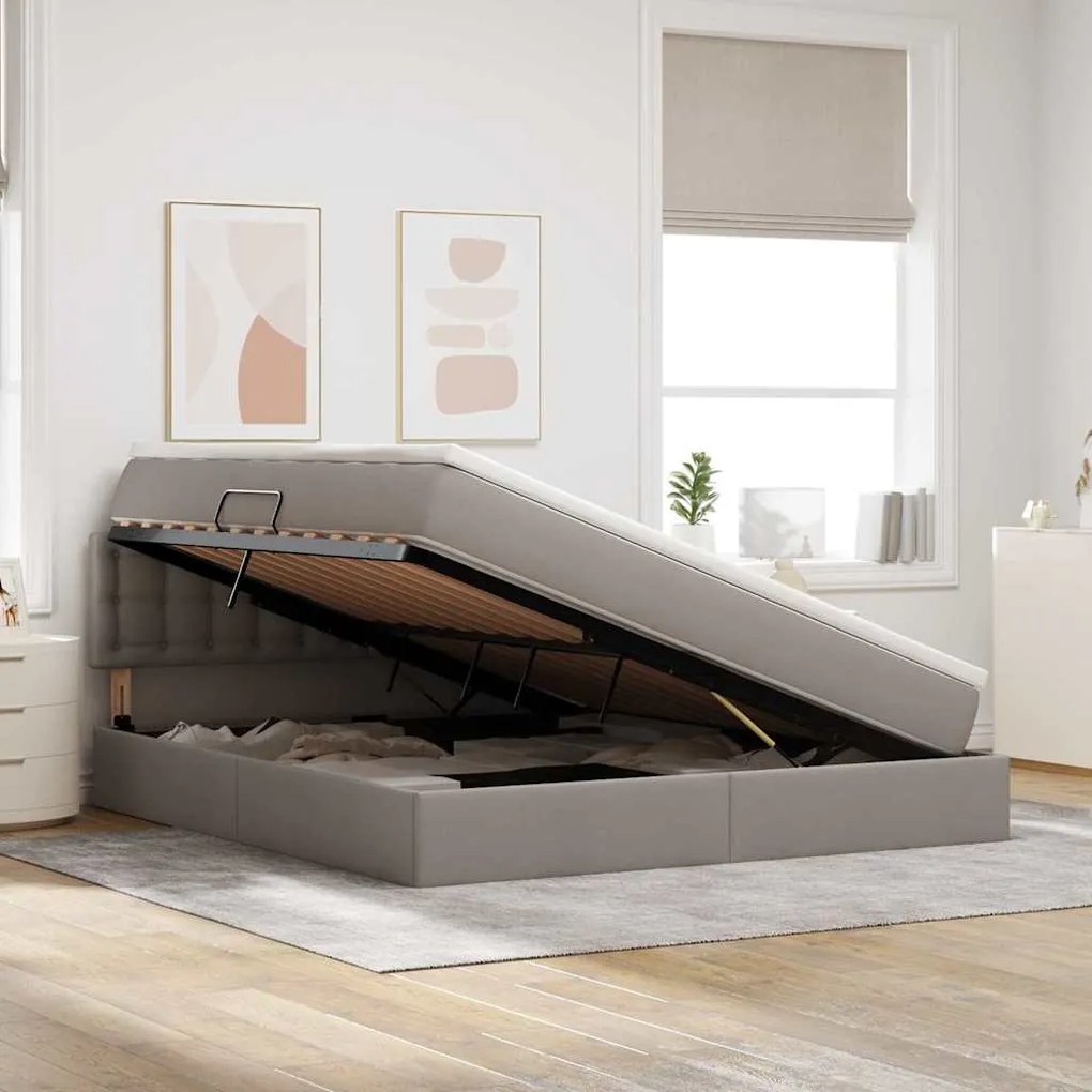 Postel s úložným prostorem a matrací Taupe 160 x 200 cm Samet 3370647