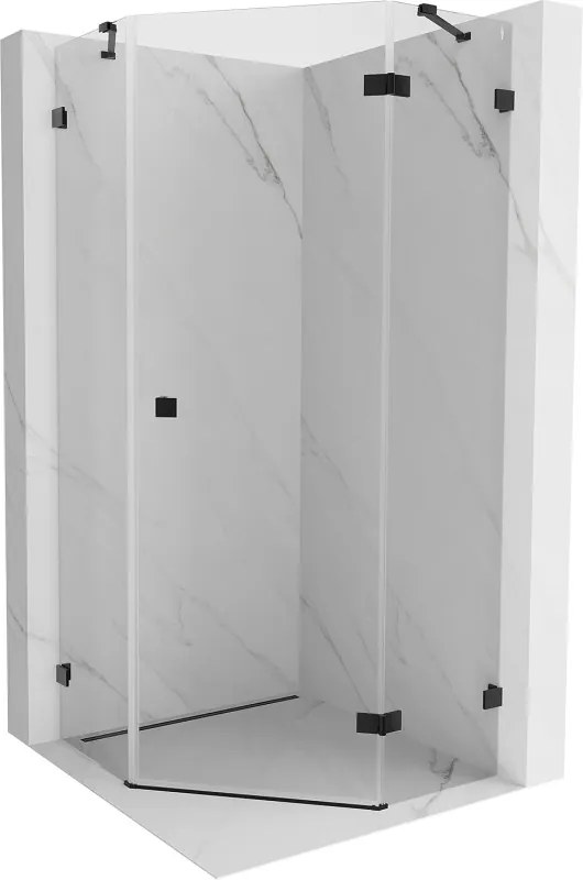 Mexen Lunar, výklopný pětiúhelníkový sprchový kout pravý 90 x 90 cm, 8mm čiré sklo, černý profil, 831-090P-090L-70-00-P