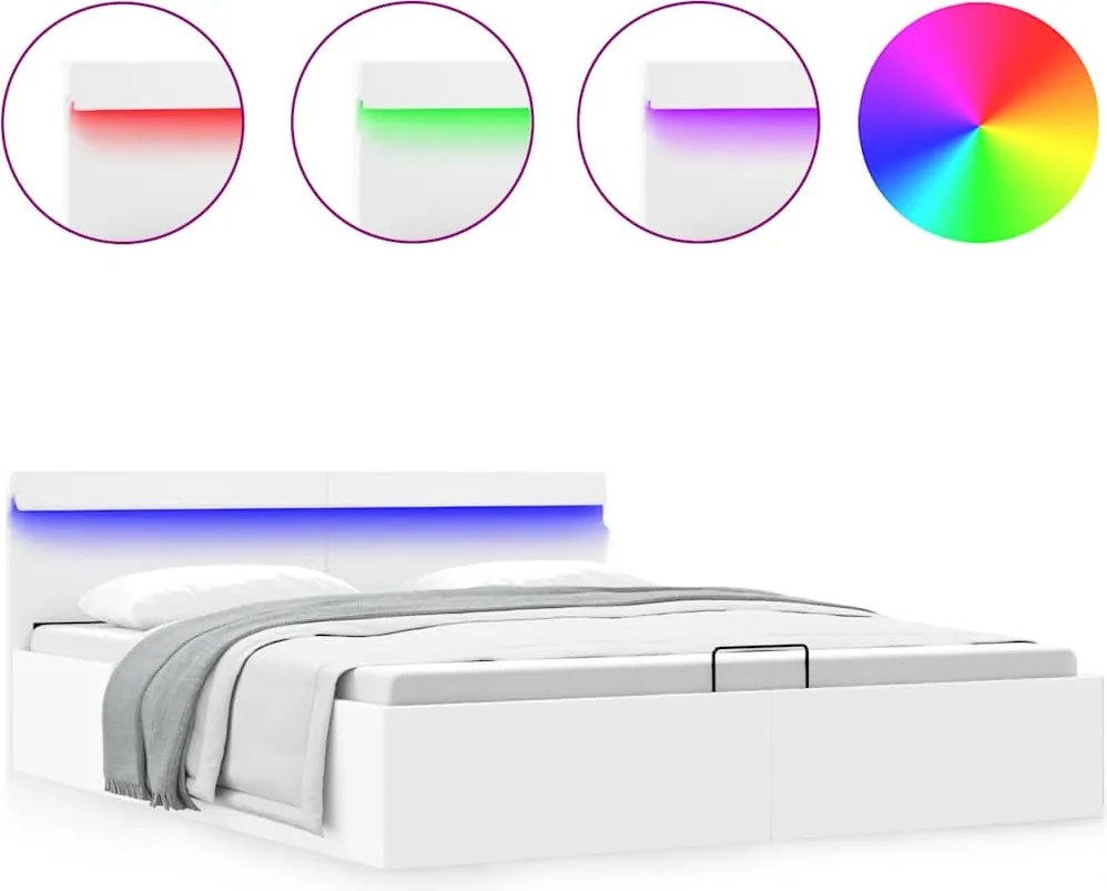 Rám postele LED s úložným prostorem bílý umělá kůže 180x200 cm 285551