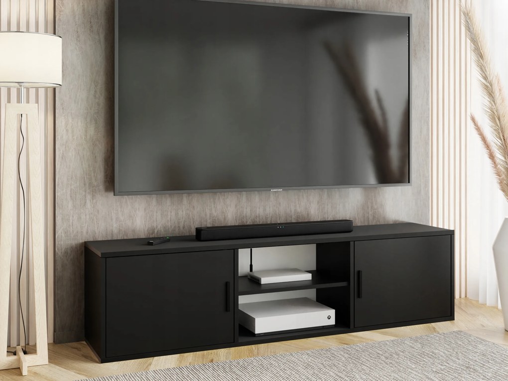 TV skříňka ROJO 3 černý otevřená TV skříňka s policí