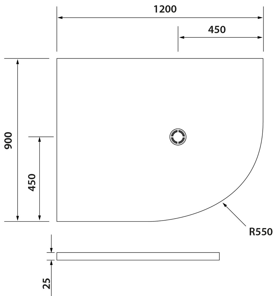 Polysan FLEXIA vanička z litého mramoru čtvrtkruh, 120x90x2,5 cm, R550, levá, 91371