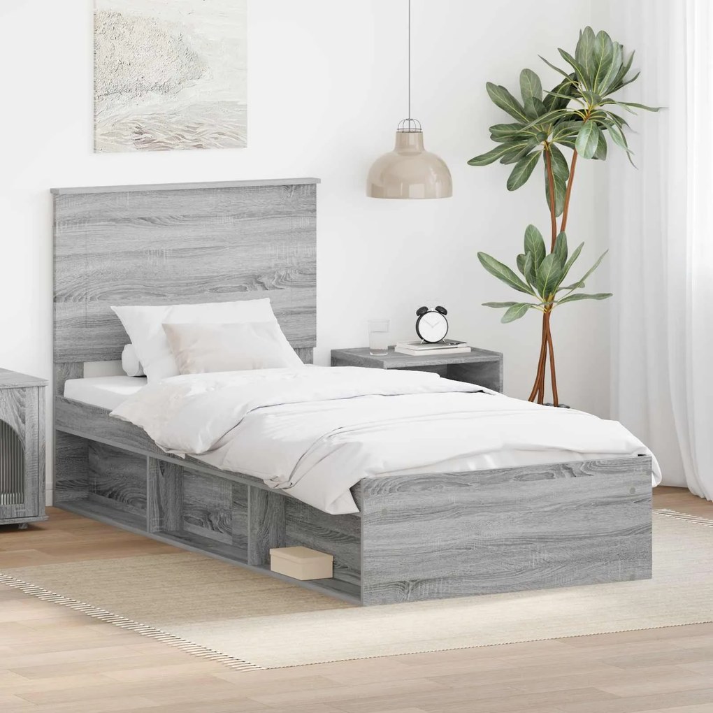 Rám postele s čelo Šedá Sonoma 90 x 190 cm Masivní borové dřevo 3409404