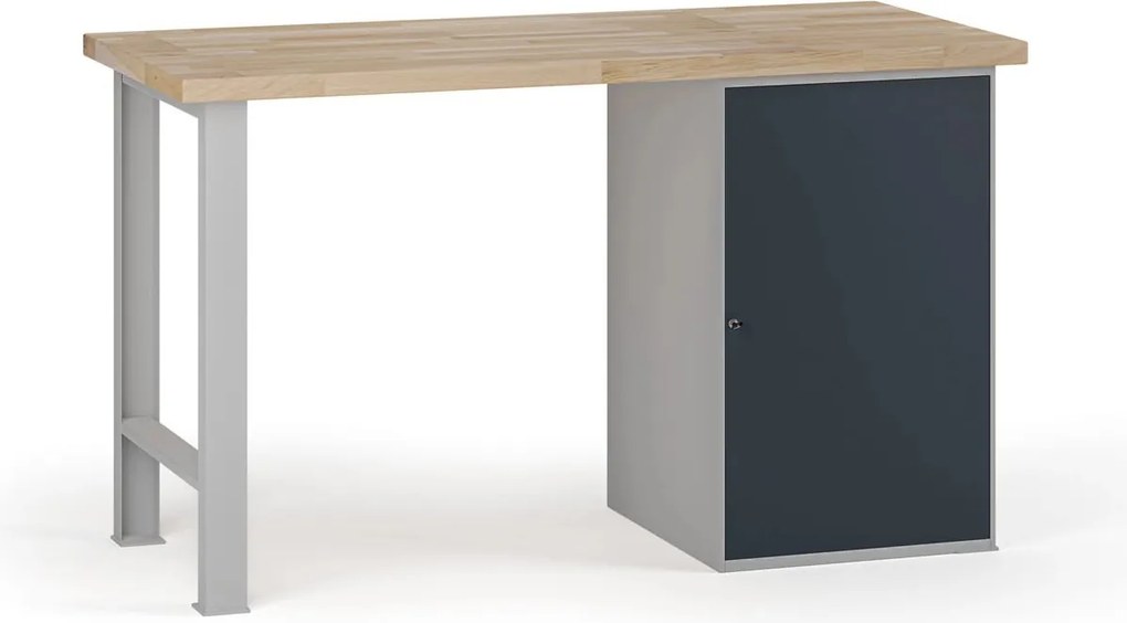 Dílenský pracovní stůl G7, buková spárovka, 1500 x 800 x 840 mm, 1x skříňka, grafit